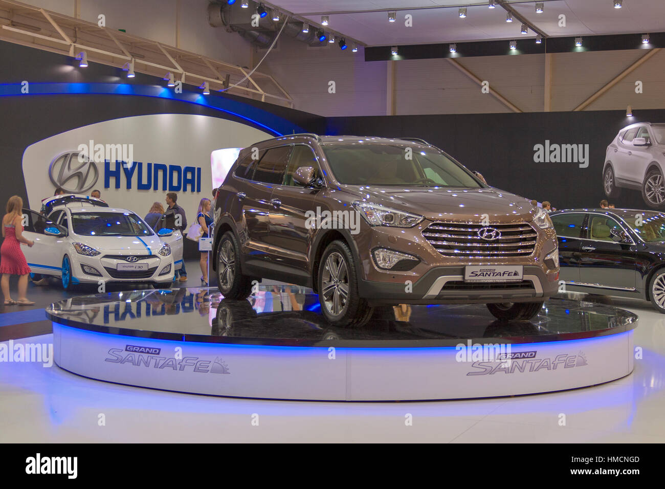 KIEV, UKRAINE - MAY 30: Visitors visit Hyundai booth with new Korean ...
