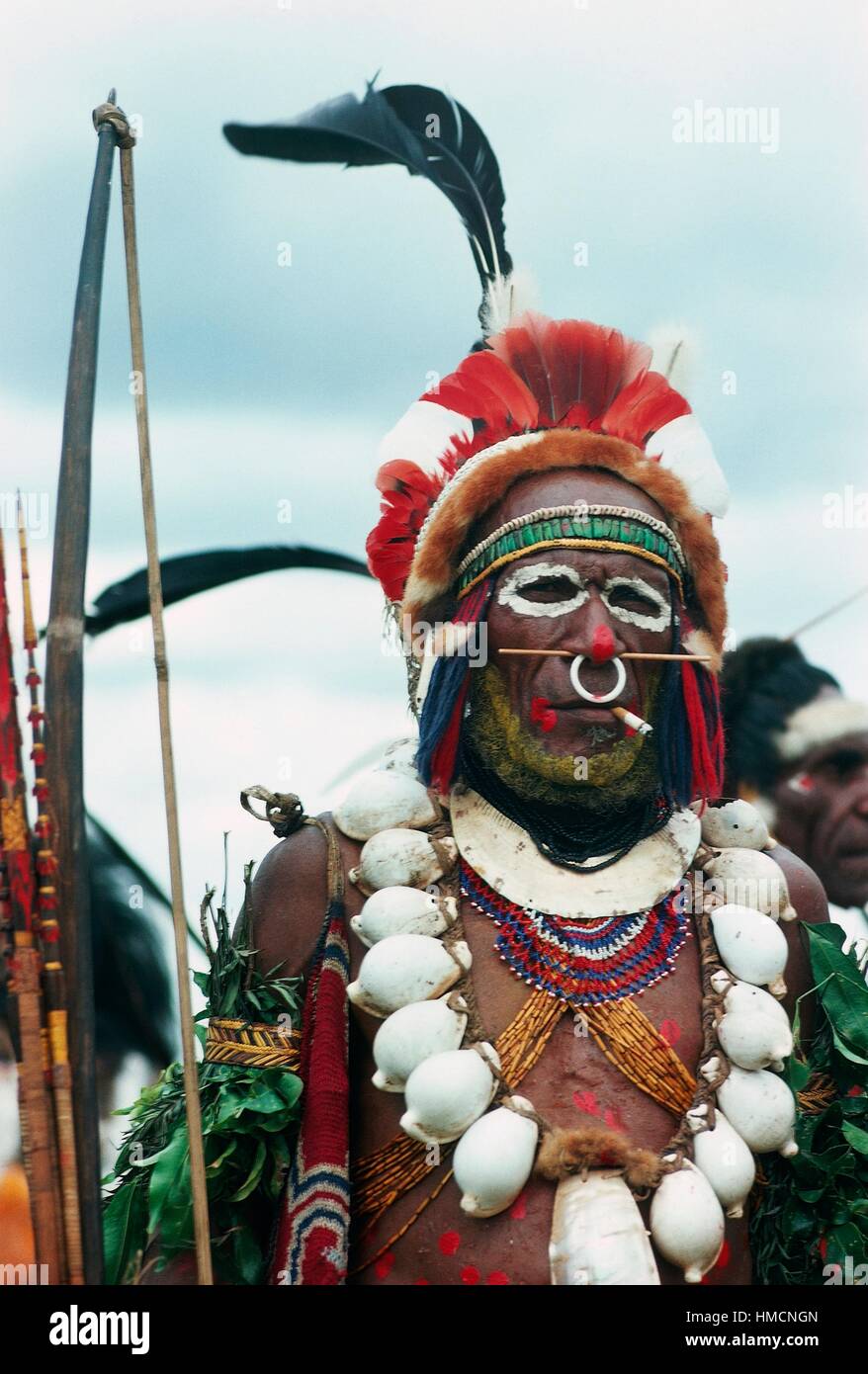 A man in traditional costume with face decorations, Papua New Guinea ...