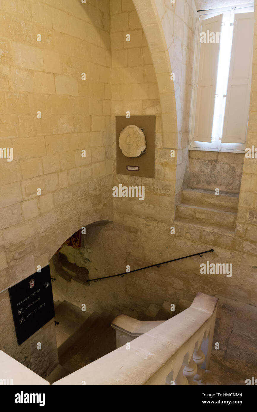 steps leading to a crypt under a church in Malta Stock Photo - Alamy