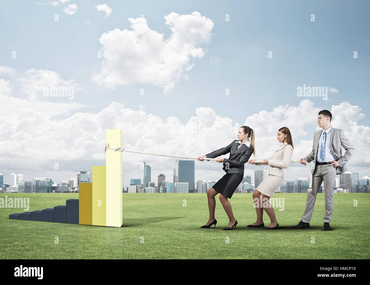 Businessteam working in collaboration making diagram grow and progress ...