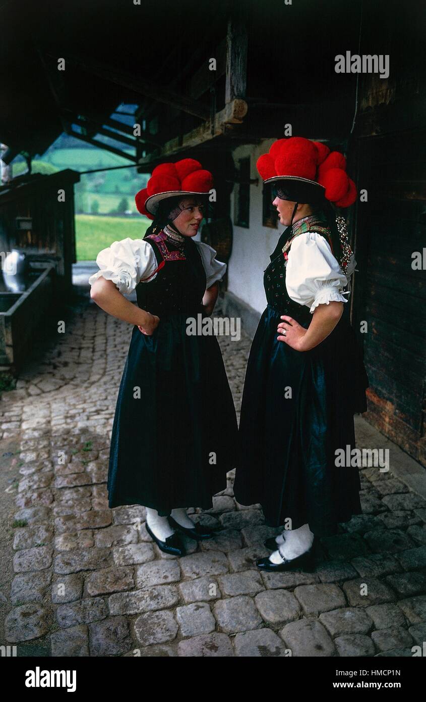 Women wearing traditional costumes during the Walpurgis festival, Harz ...