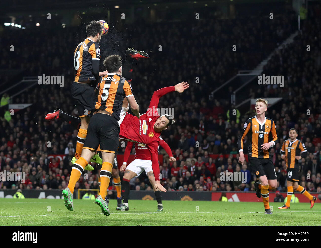 Manchester United's Zlatan Ibrahimovic attempts to have a shot on goal ...