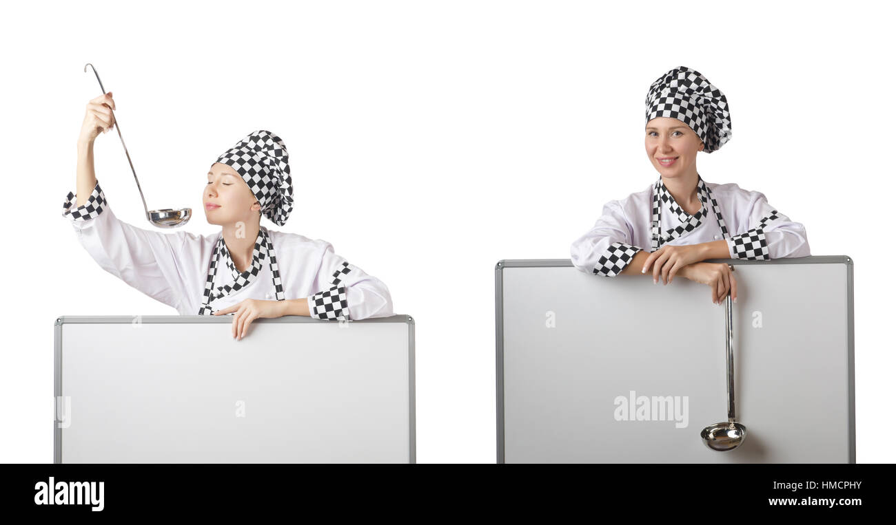 Woman chef in collages on white Stock Photo - Alamy