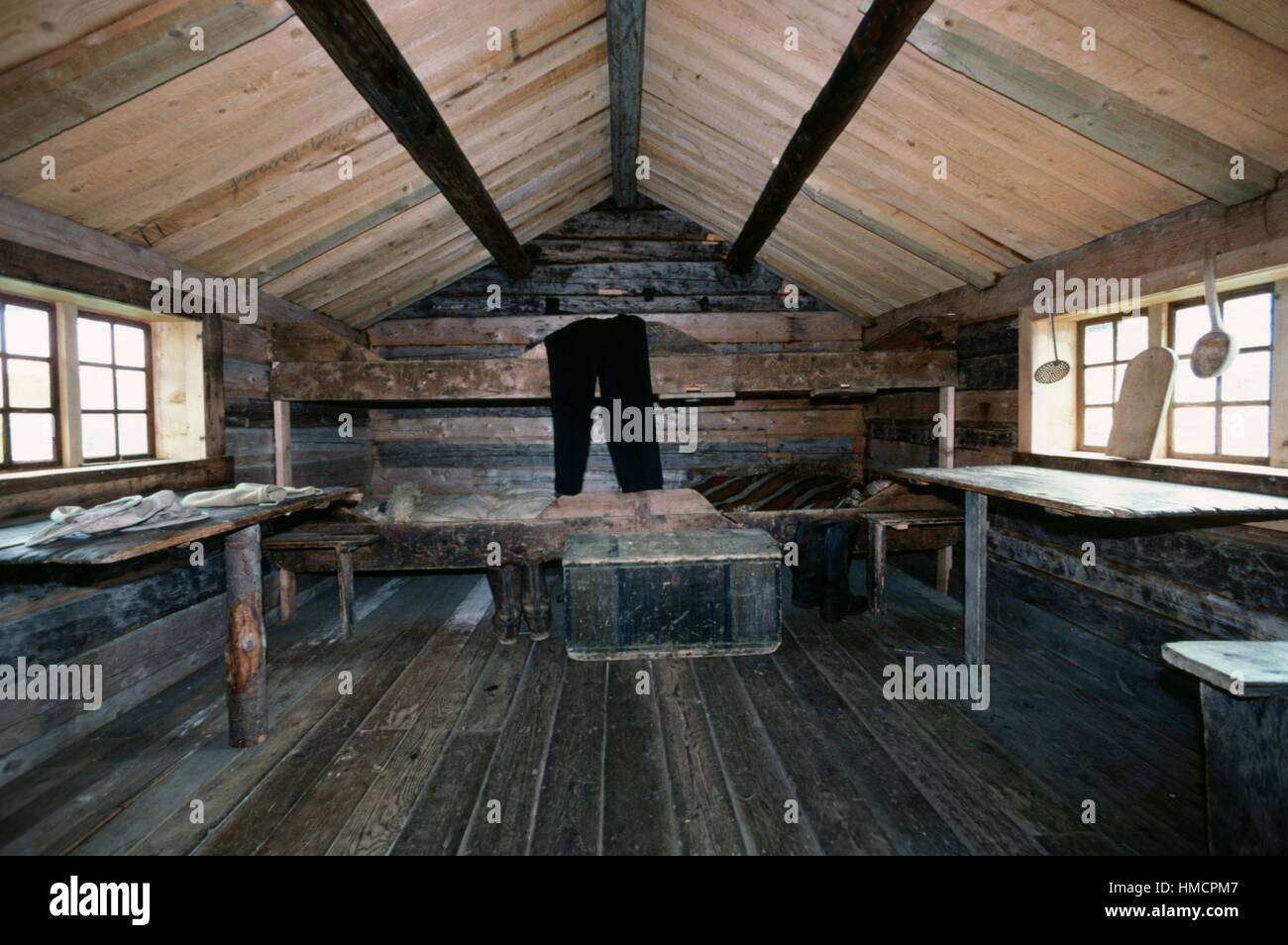 Reconstructed interior of a rorbu, typical fishermen's cabin, Kabelvag ...