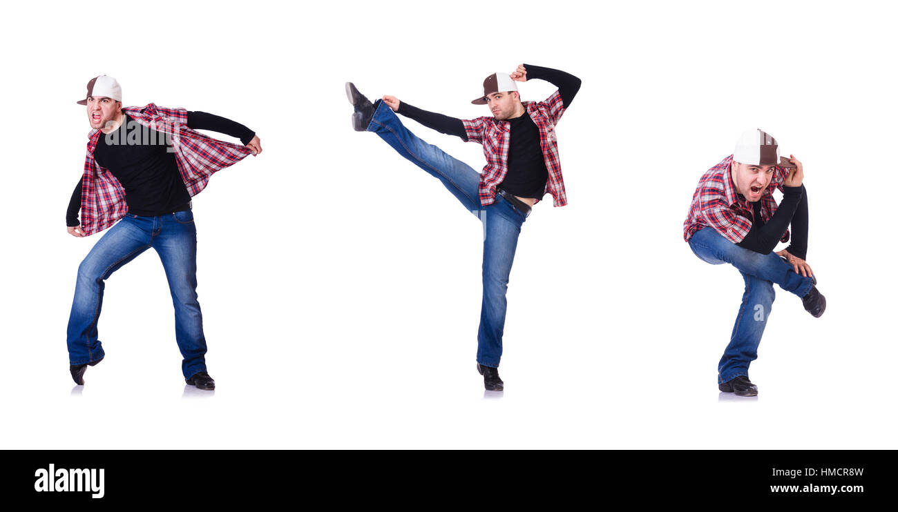 Man dancing modern dances on white Stock Photo - Alamy