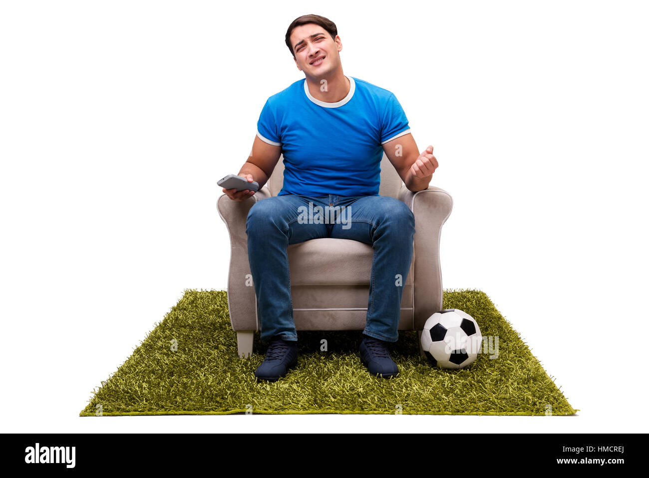 Man watching sports isolated on white background Stock Photo - Alamy