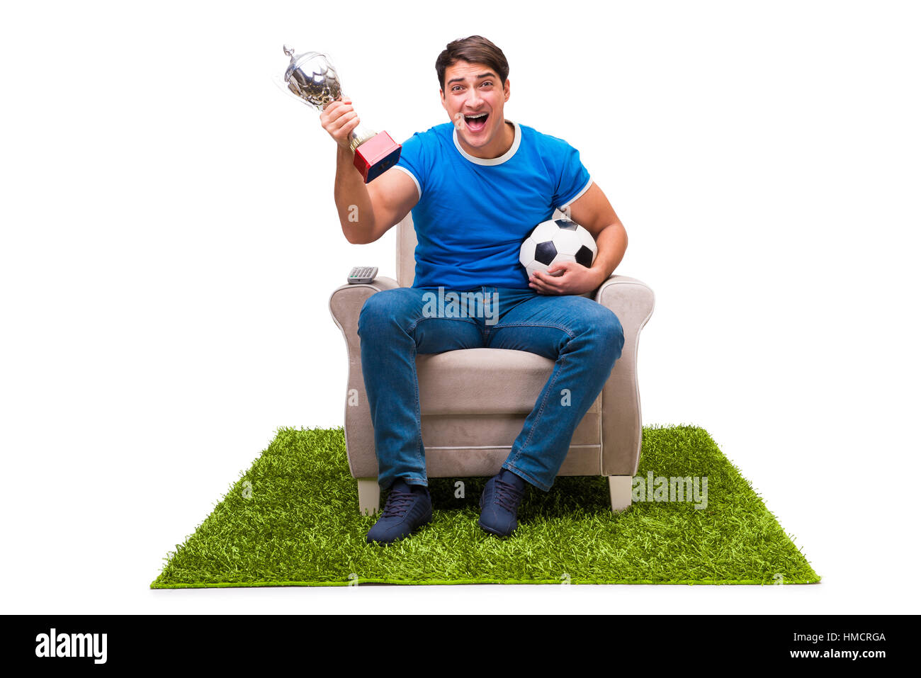 Man watching sports isolated on white background Stock Photo - Alamy