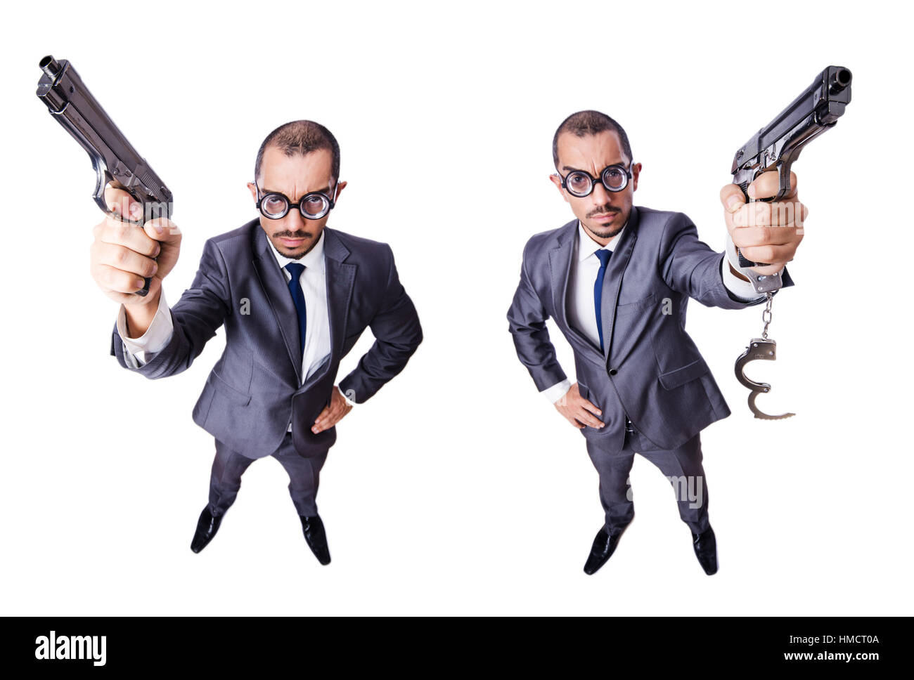 Funny man with gun isolated on white Stock Photo - Alamy