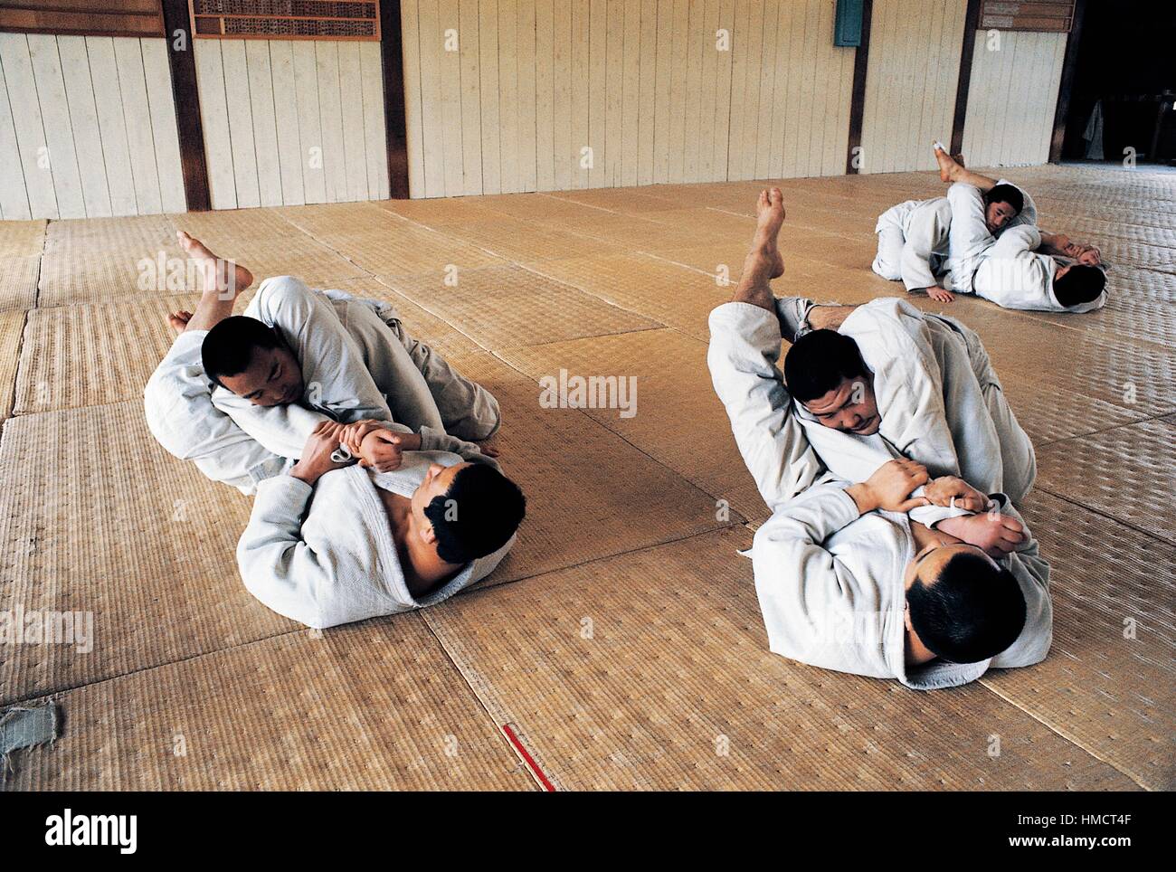 Men in the gym doing judo exercises, Japan Stock Photo - Alamy