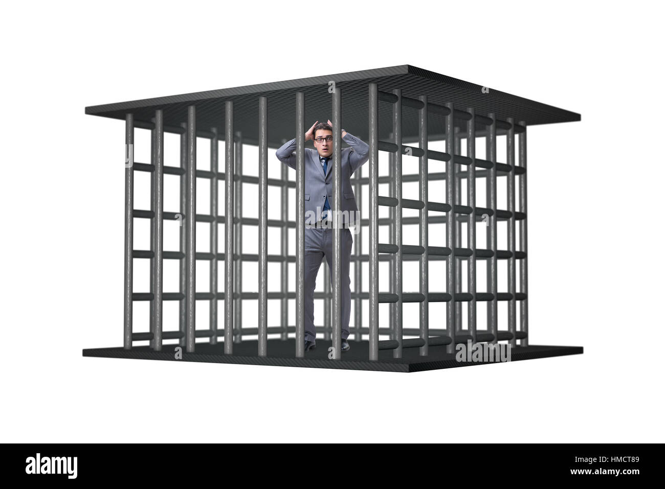 Businessman in the cage isolated on white Stock Photo - Alamy
