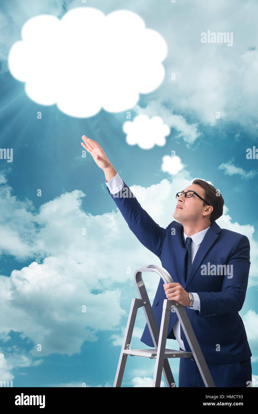 Businessman reaching out to callout message Stock Photo - Alamy