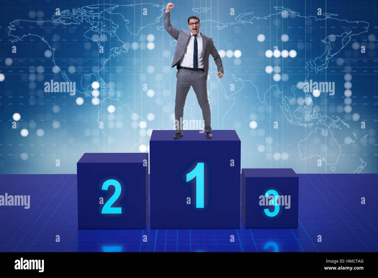 Businessman taking first place in competition Stock Photo - Alamy