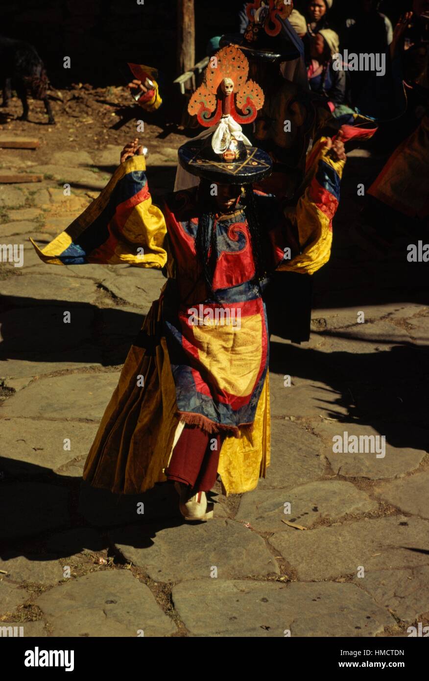 Sherpa dancer wearing traditional clothes in Tengboche monastery, Nepal ...