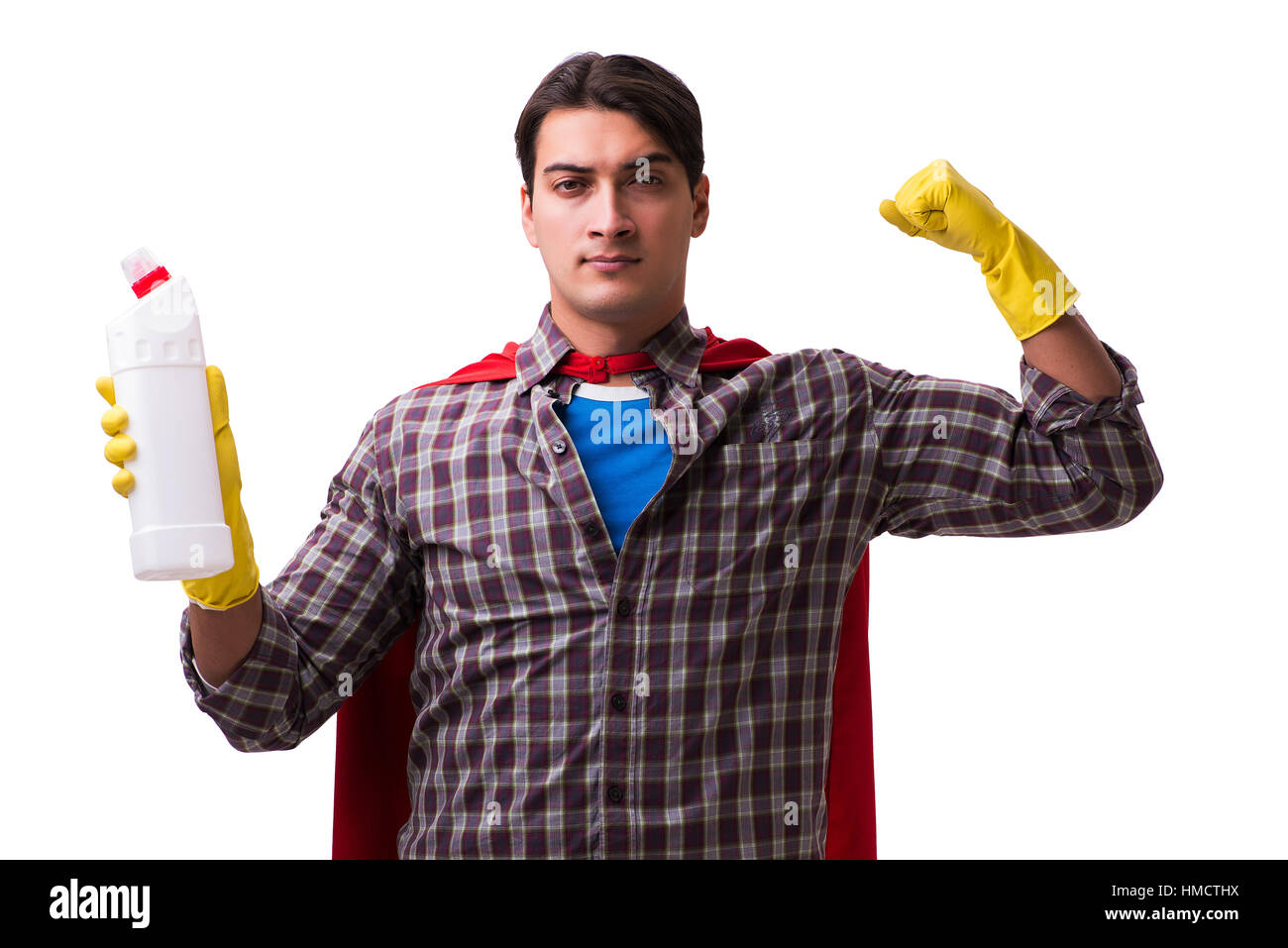 Super hero cleaner isolated on white Stock Photo - Alamy