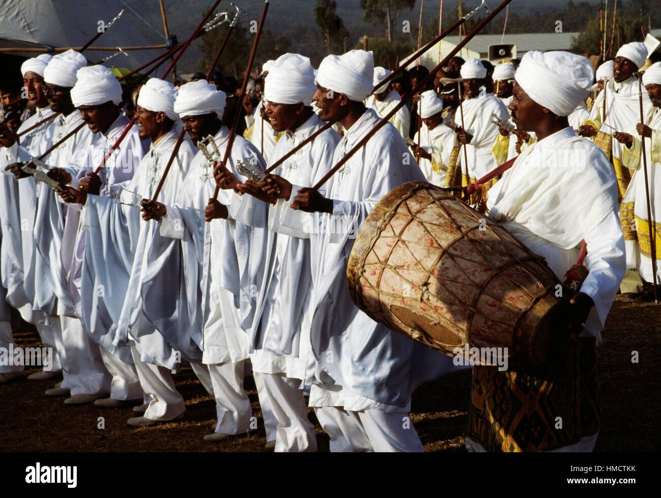 Musicians dressed in white during the Timkat festival, Coptic Epiphany ...