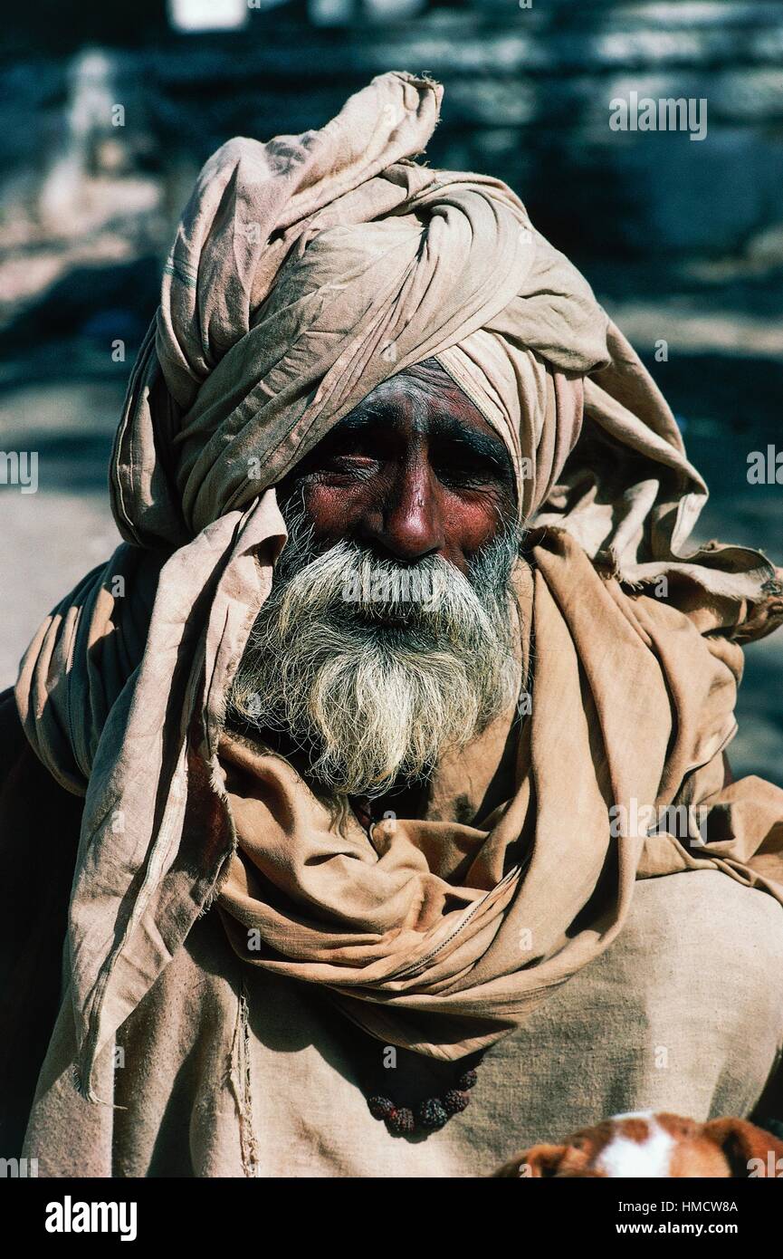 Sadhu, Hindu ascetic, wearing a turban, Rajasthan, India Stock Photo ...