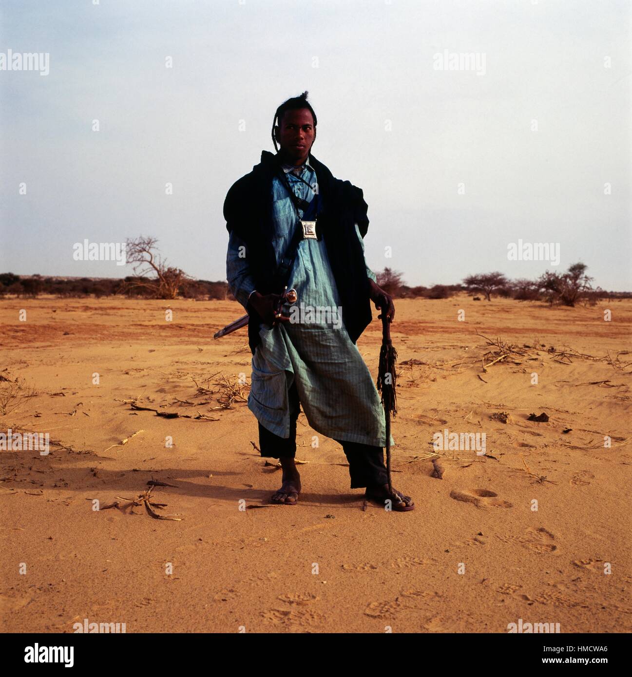 Shepherd in a desert area between Tanout and Agadez, Niger Stock Photo ...