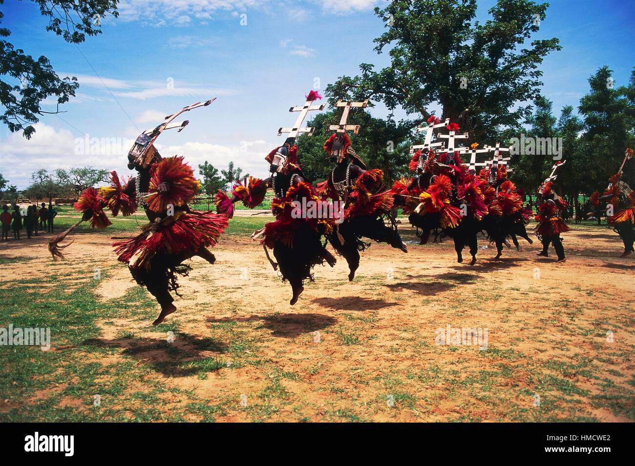 Dogon dancers wearing Kanaga masks performing the Dama or masked ...