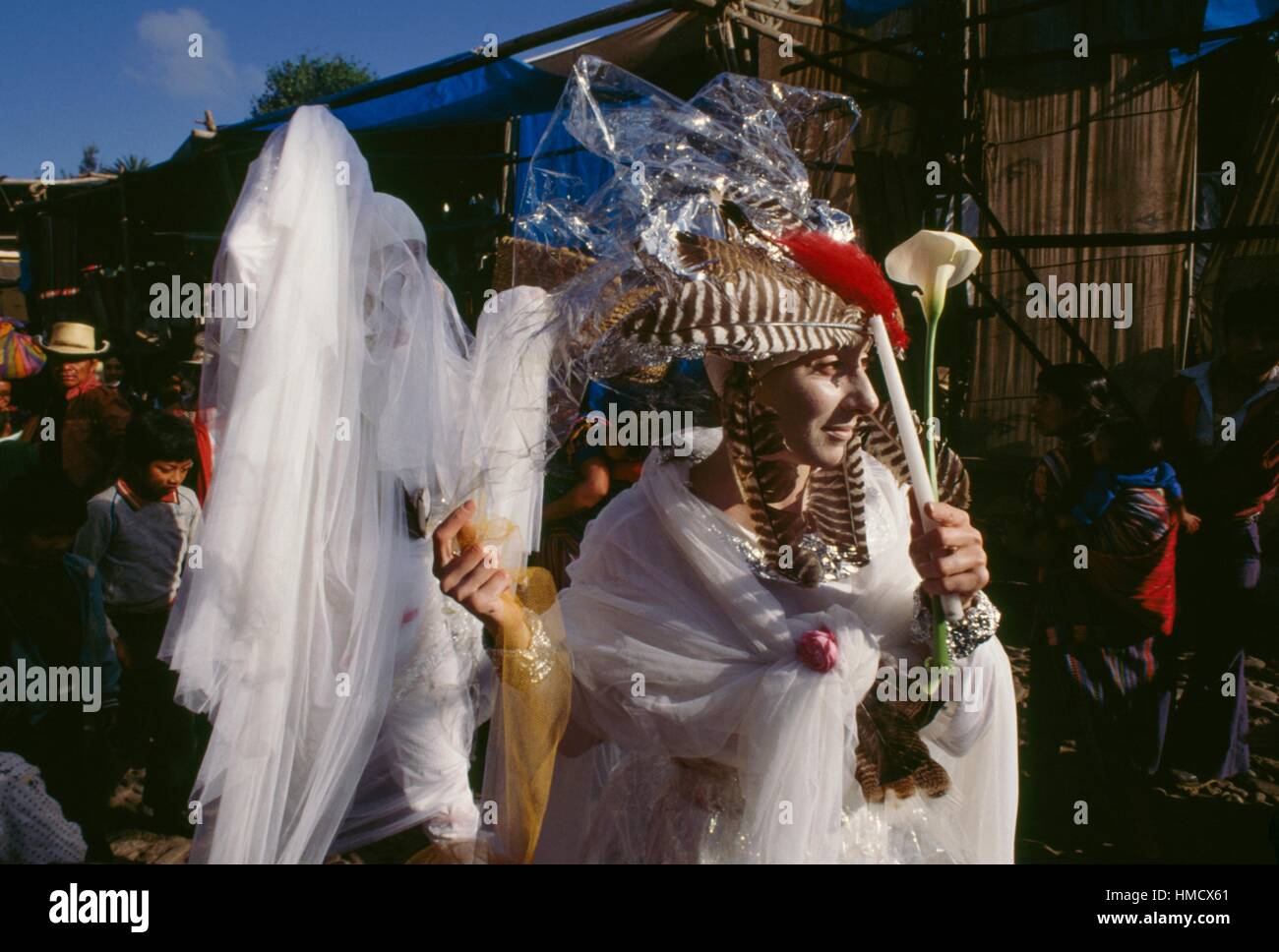 Mime show at the Sunday market in Chichicastenango, Quiche, Guatemala ...