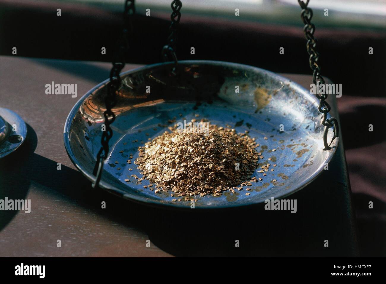 Gold dust on the scales, Klondike, Alaskan gold rush, Alaska, United ...