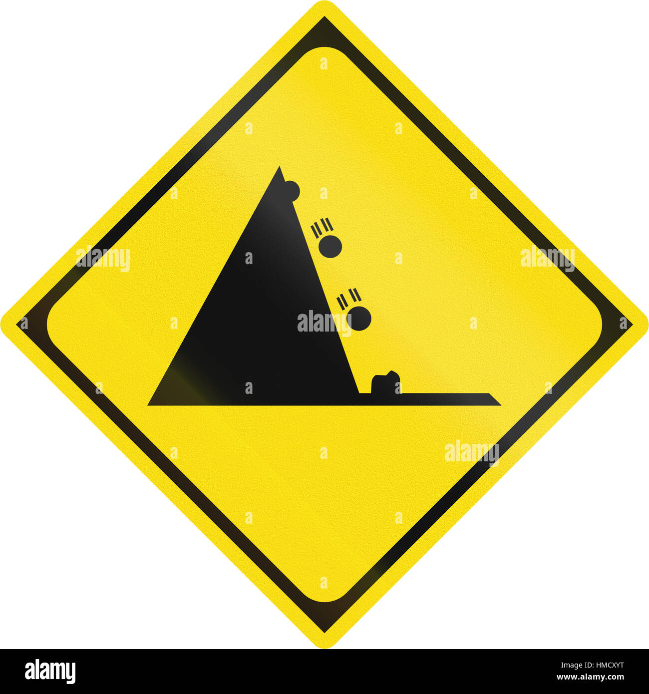 Japanese warning road sign - Falling rocks Stock Photo - Alamy
