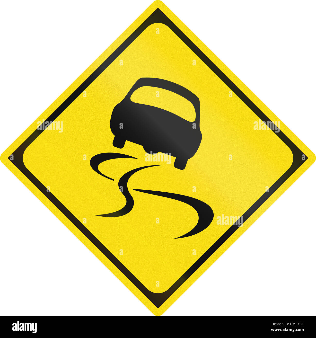 Japanese warning road sign - Slippery road Stock Photo - Alamy