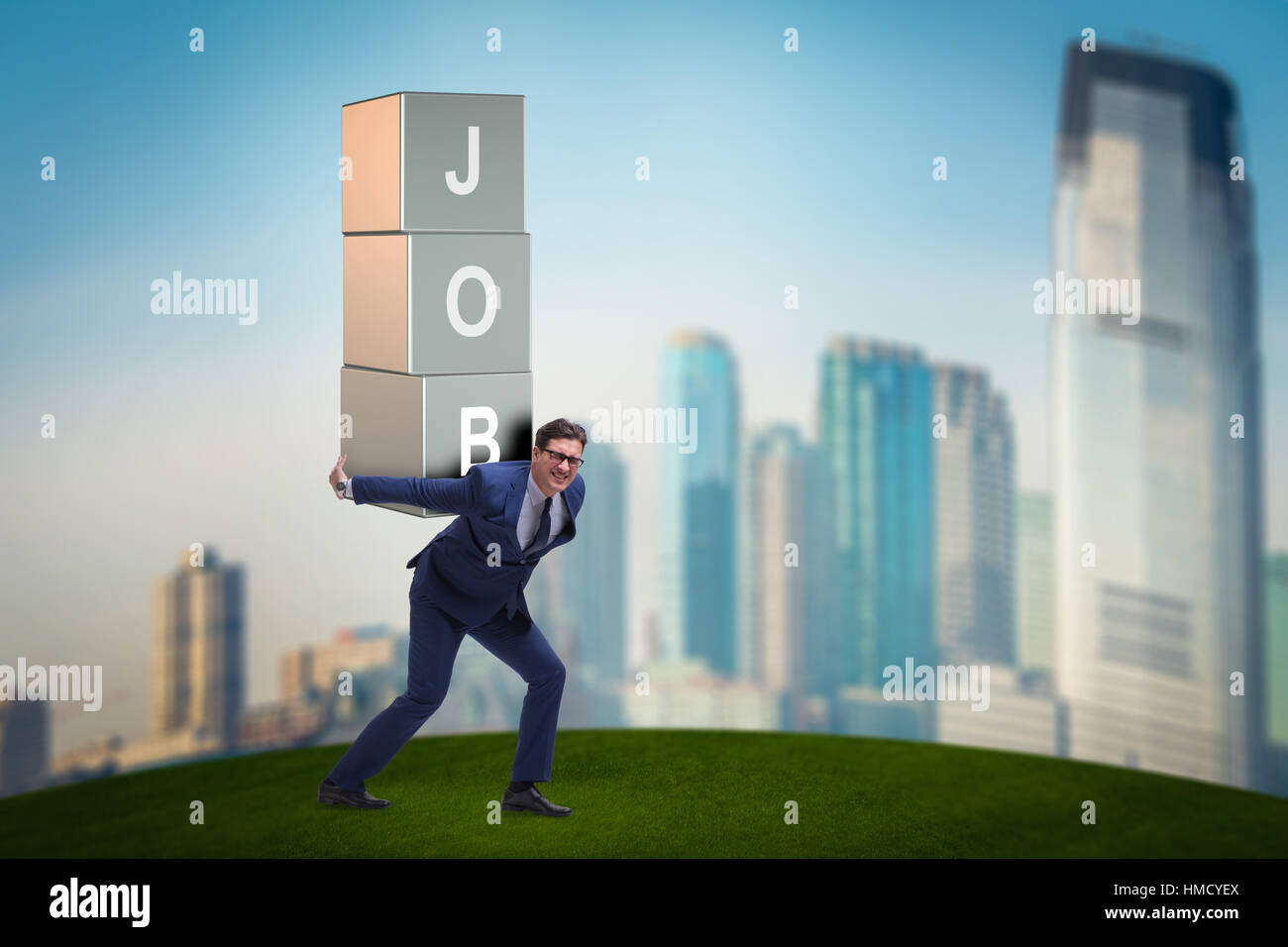 Businessman carrying the burden of his job Stock Photo - Alamy