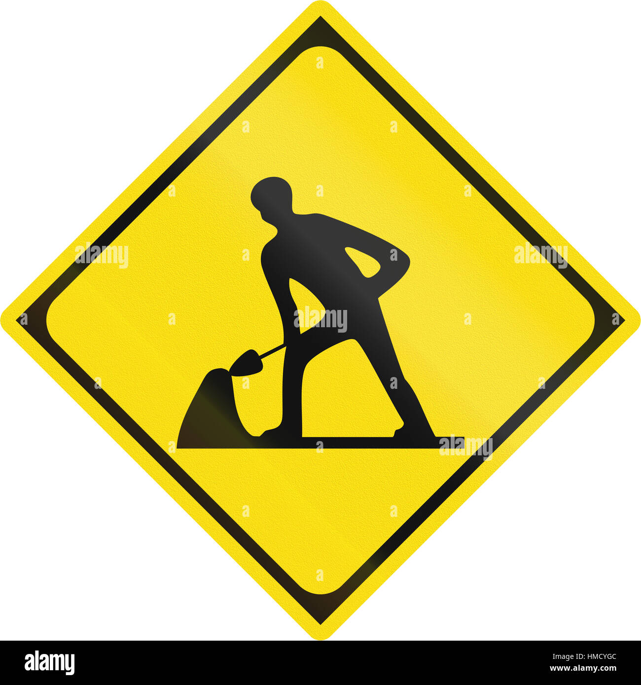 Japanese warning road sign - Road works Stock Photo - Alamy