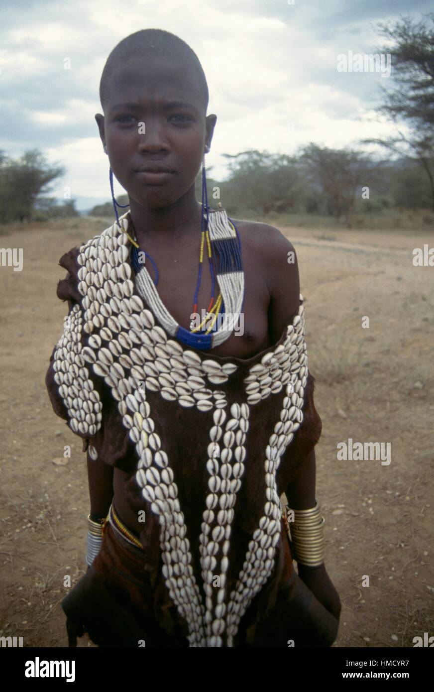 Tsamai girl wearing shell garments, Key Afer, Ethiopia Stock Photo - Alamy