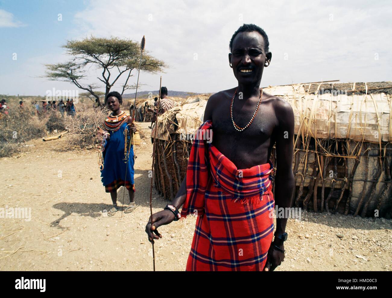 A Samburu man in front of a hut, Samburu National Reserve, Kenya Stock ...