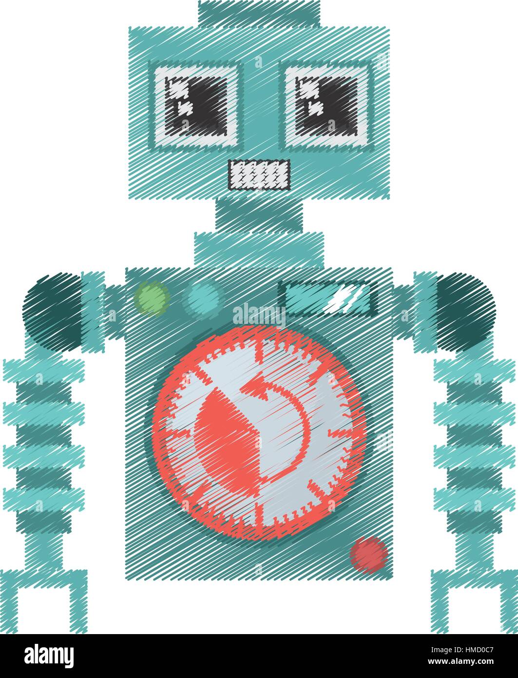 drawing robot machine alarm clock wheel vector illustration eps 10 ...