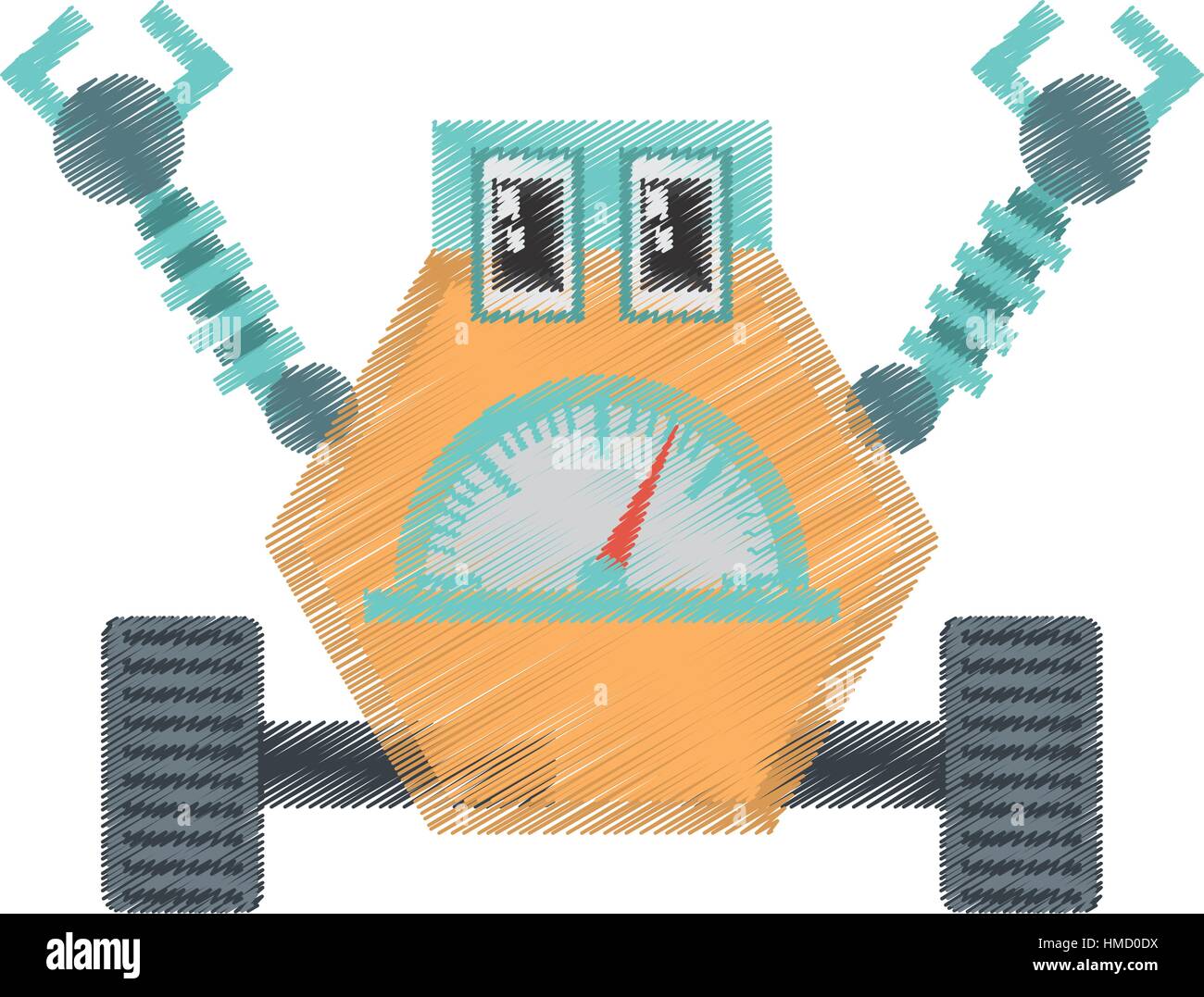 drawing robot multi-task technology pincers arms vector illustration ...