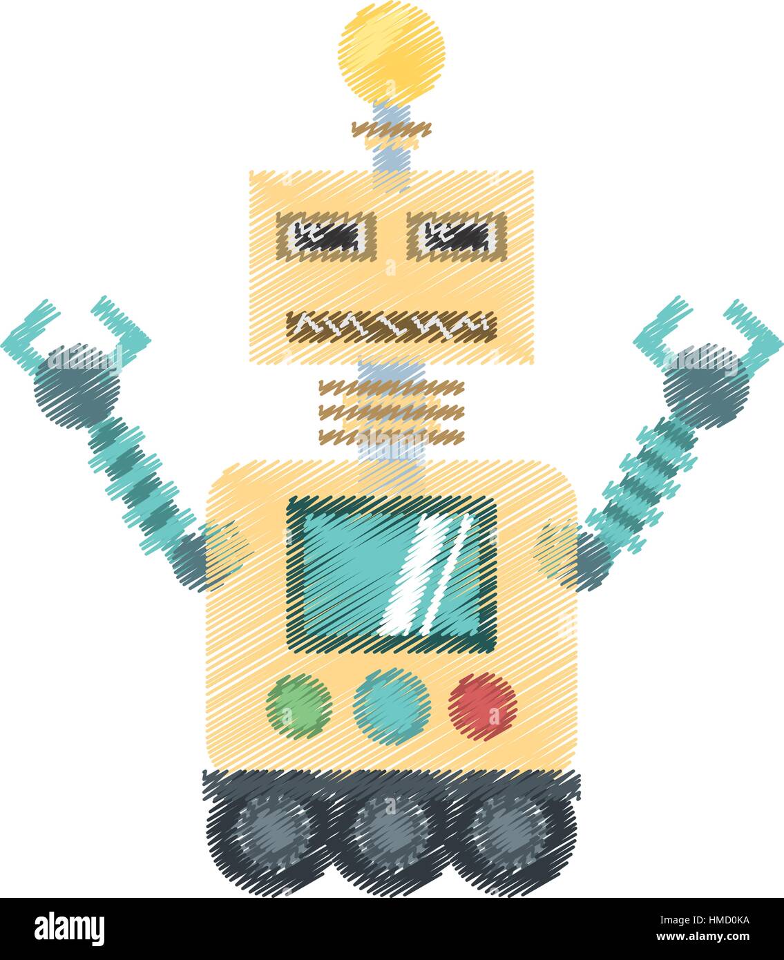 drawing robotic technology bulb display worker vector illustration eps ...