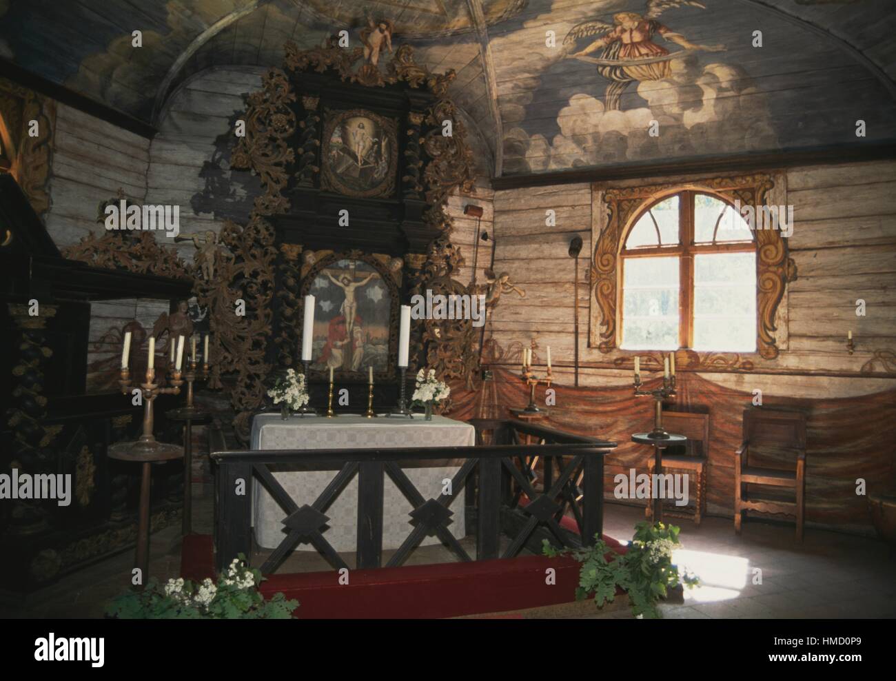 Altar, reconstructed interior of a church, ethnographic museum, near ...