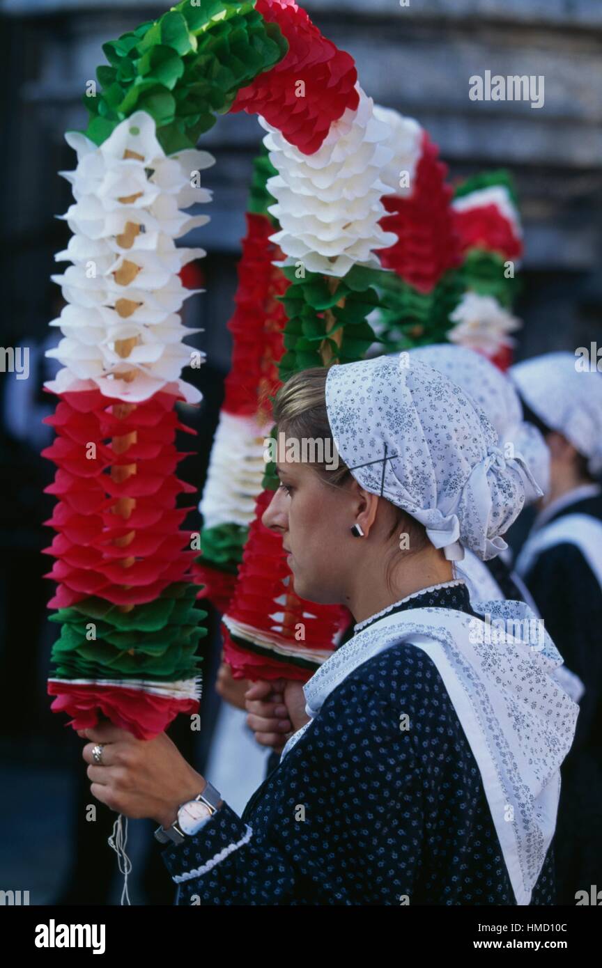 Women in traditional costumes at a festival in Vitoria-Gasteiz, Basque ...
