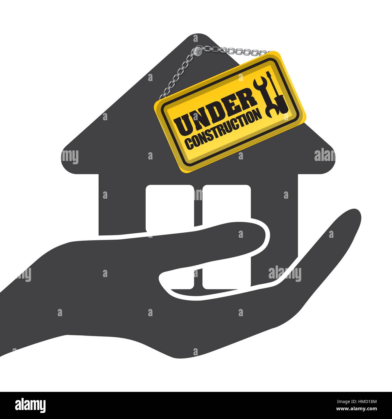 under construction hand hold house sign vector illustration eps 10 ...