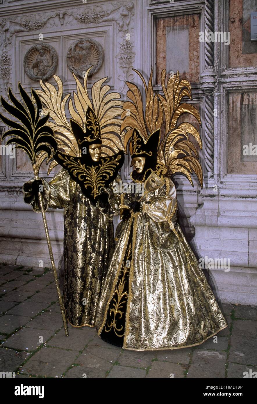 Gold costumes at Venice carnival, Veneto, Italy Stock Photo - Alamy