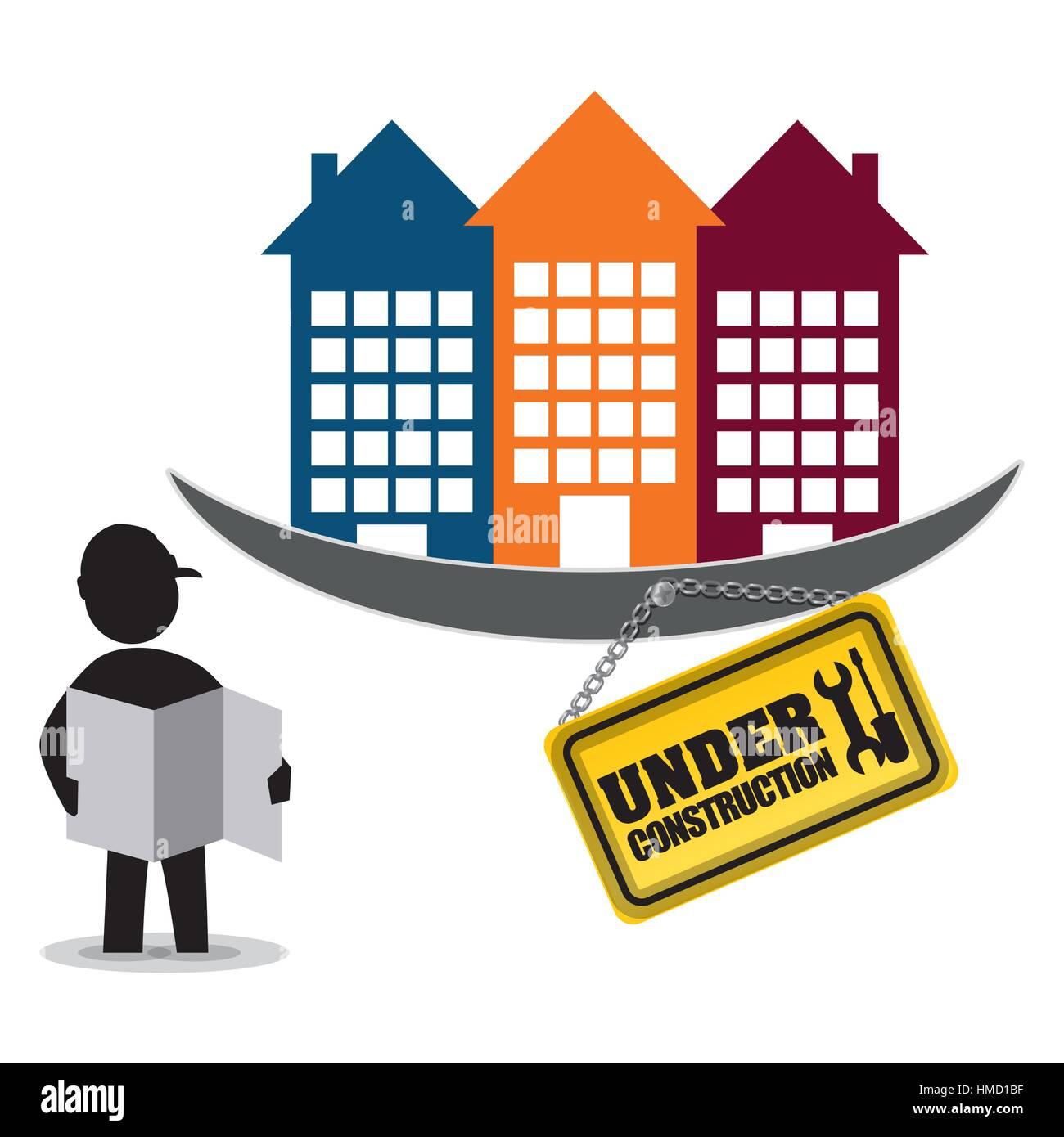 under construction engineering worker plans building vector ...