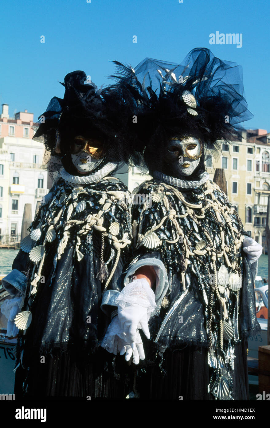 People in shell-covered costumes, Venice carnival, Veneto, Italy Stock ...