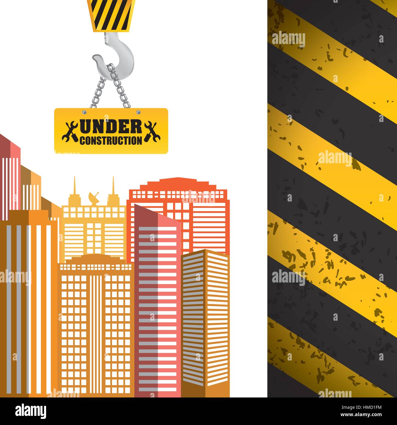building sign hanging crane under construction tape vector illustration ...