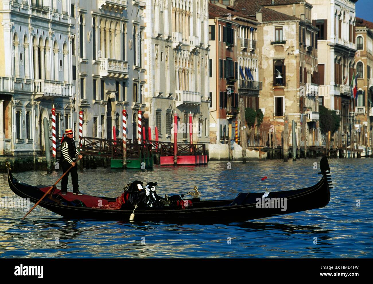 People in costumes in a gondola at Venice carnival, Veneto, Italy Stock ...