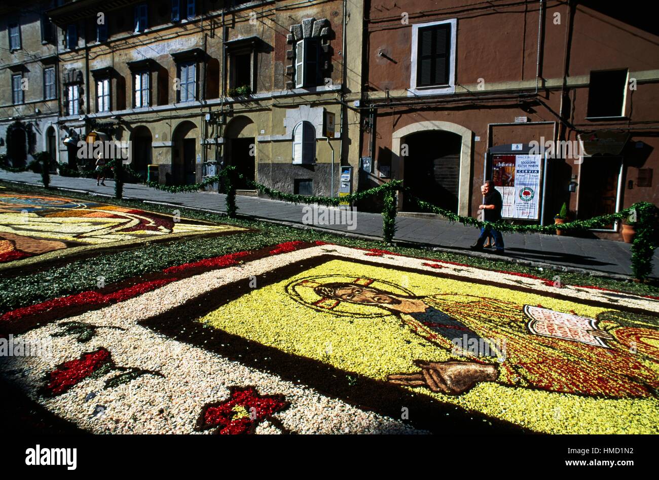 Jesus, carpet of flower petals, infiorata (floral display) for Corpus ...