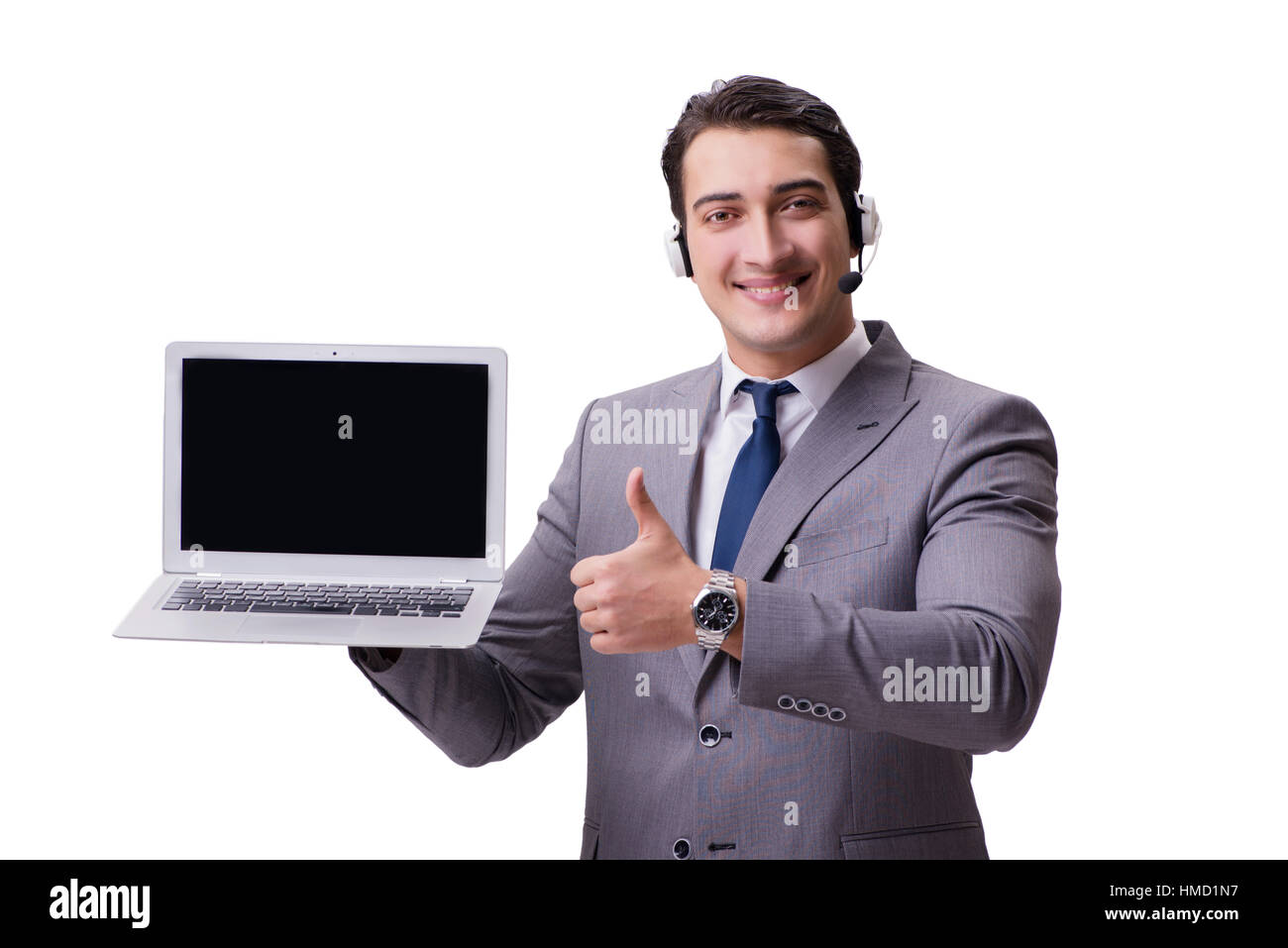 Handsome man with headset isolated on white Stock Photo - Alamy