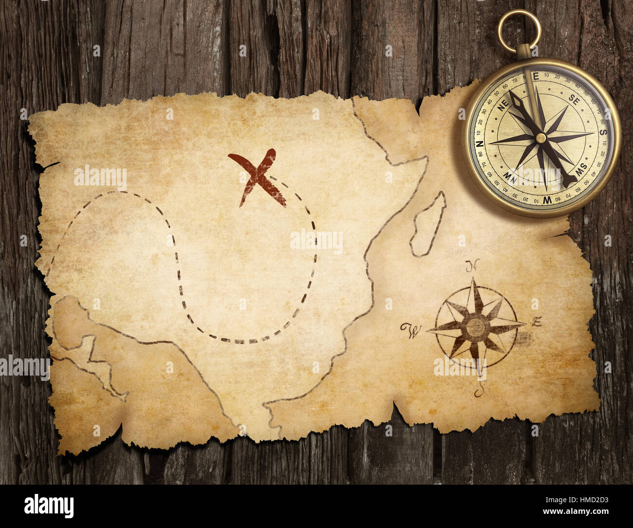 Antique brass compass on map hi-res stock photography and images - Alamy