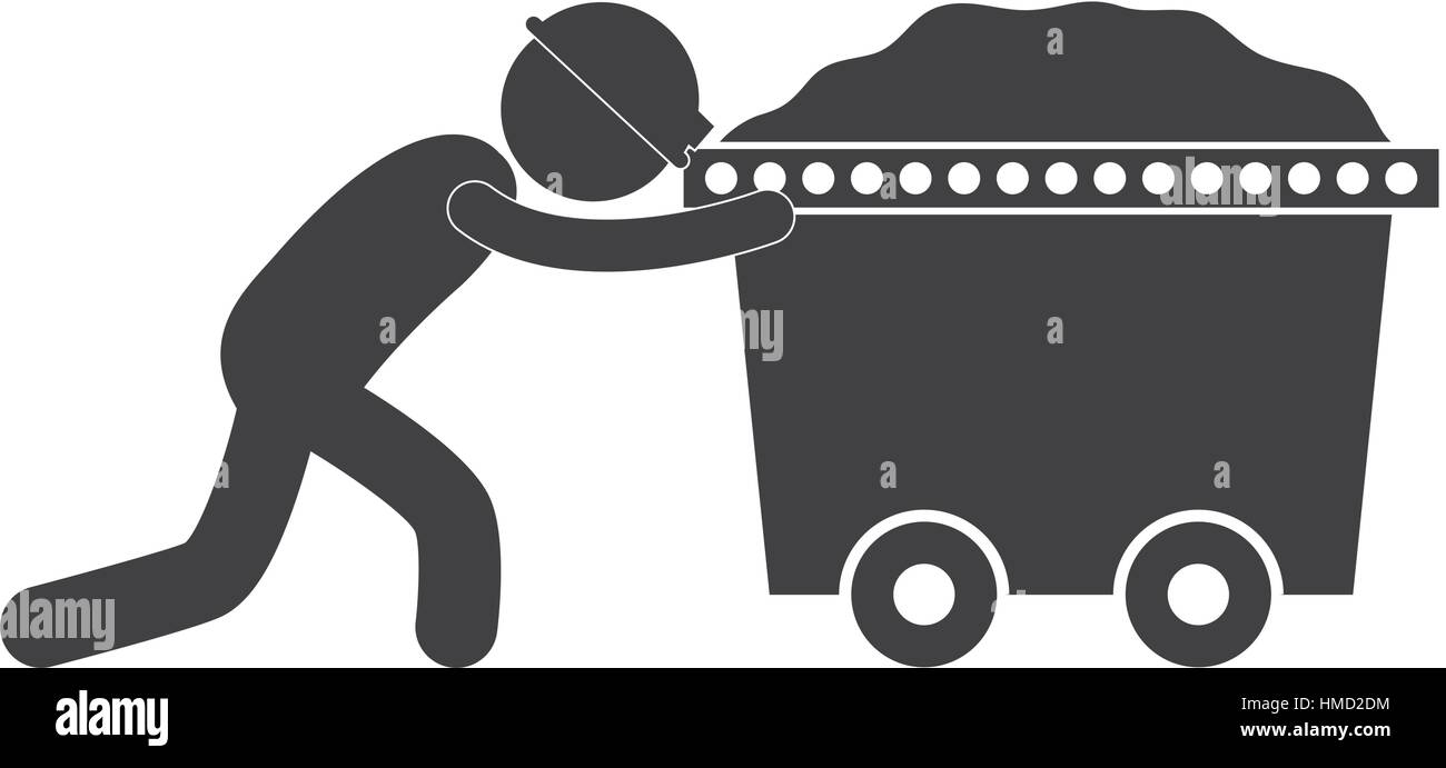 mining worker pushing trolley figure pictogram vector illustration eps ...