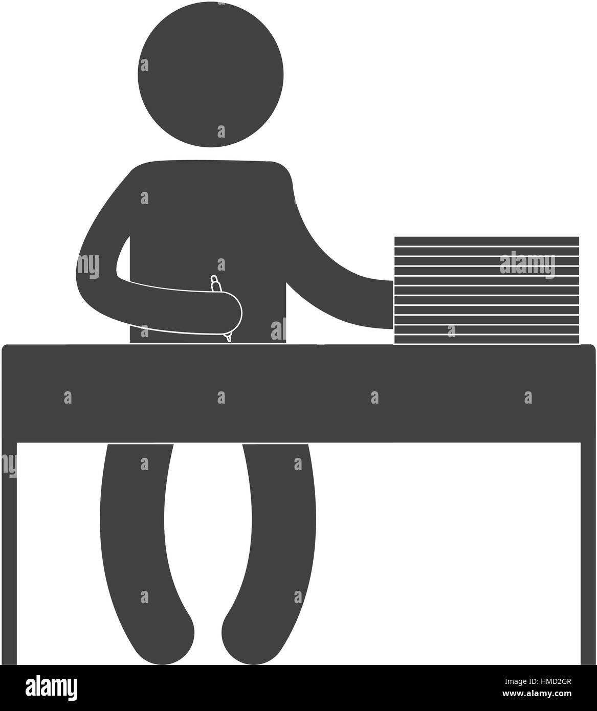 man working desk papers pen writing figure pictogram vector ...