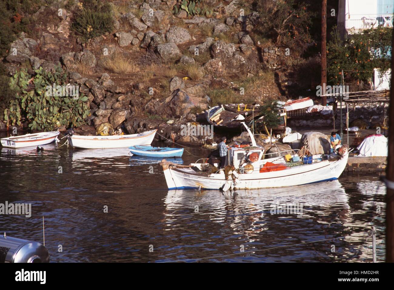 Boats and fishing boats in the port of Vathy, Samos island, Northern ...