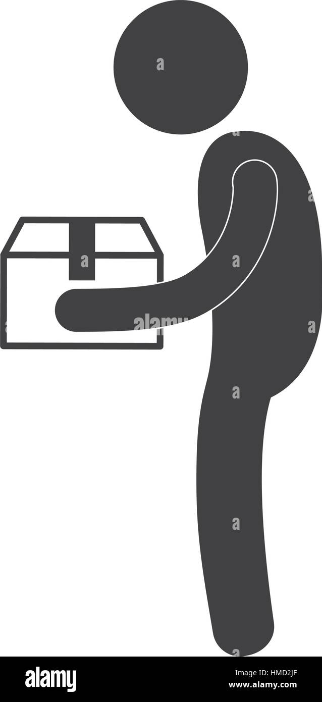 man giving box carton gift figure pictogram vector illustration eps 10 ...