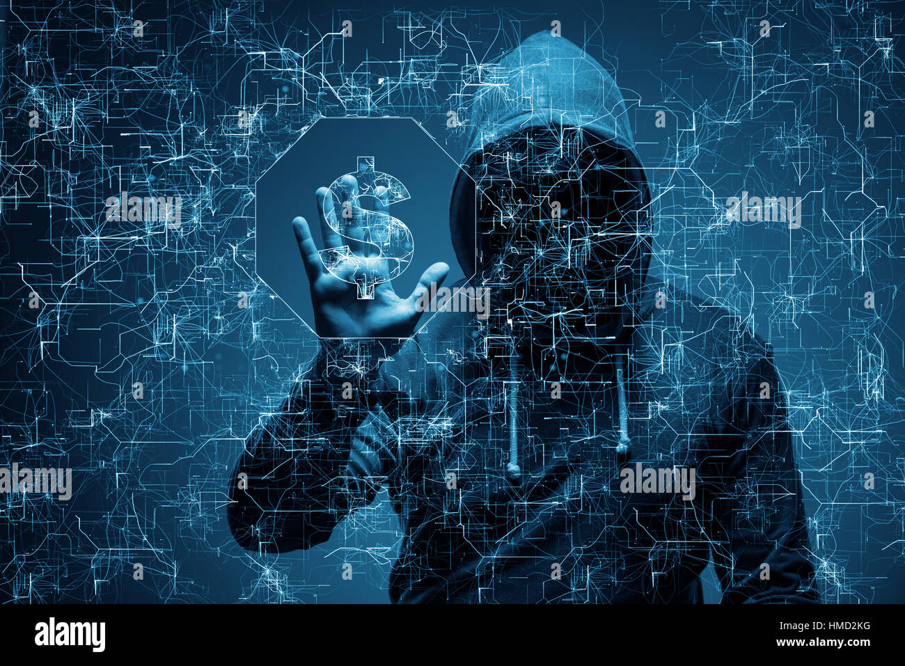 Hacker stealing dollars from bank Stock Photo - Alamy