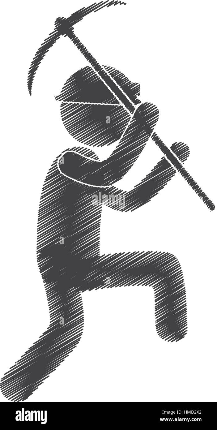 Drawing Worker Mining Pick Axe Helmet Figure Pictogram Vector Illustration Eps 10 Stock Vector